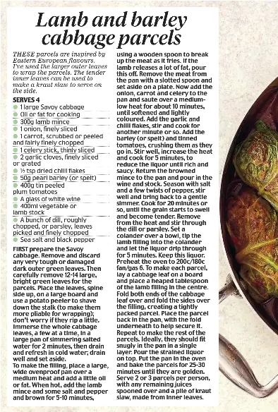 Lamb and barley cabbage parcels - PressReader