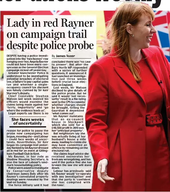 Lady in red Rayner on campaign trail despite police probe - PressReader