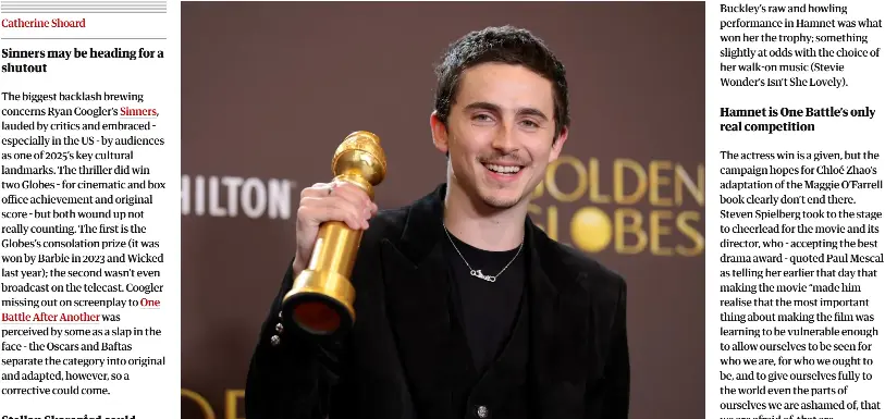 Chalamet a smash, Sinners shut out: the key Golden Globes snubs and ...