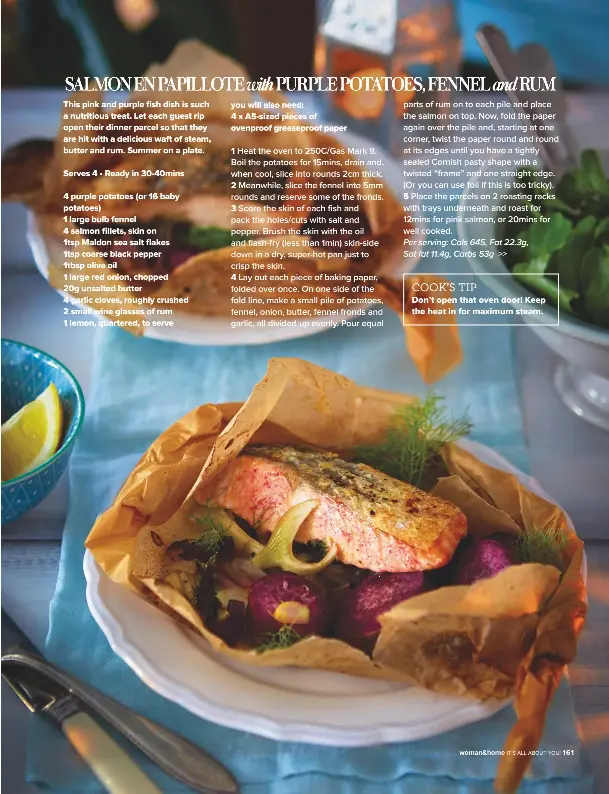 Salmon en papillote with purple potatoeS, fennel and rum - PressReader