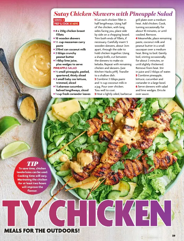 Satay Chicken Skewers with Pineapple Salad - PressReader
