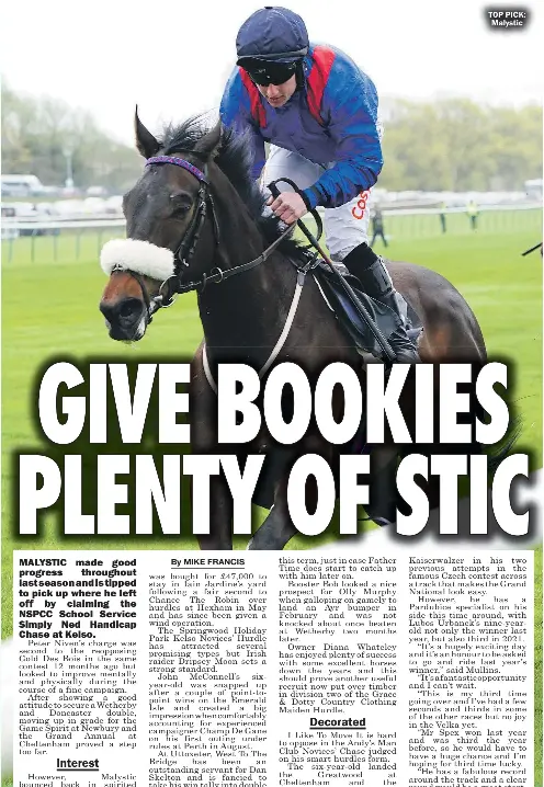 ALL OF TODAY’S TOP RACING TIPS GIVE BOOKIES PLENTY OF STIC - PressReader