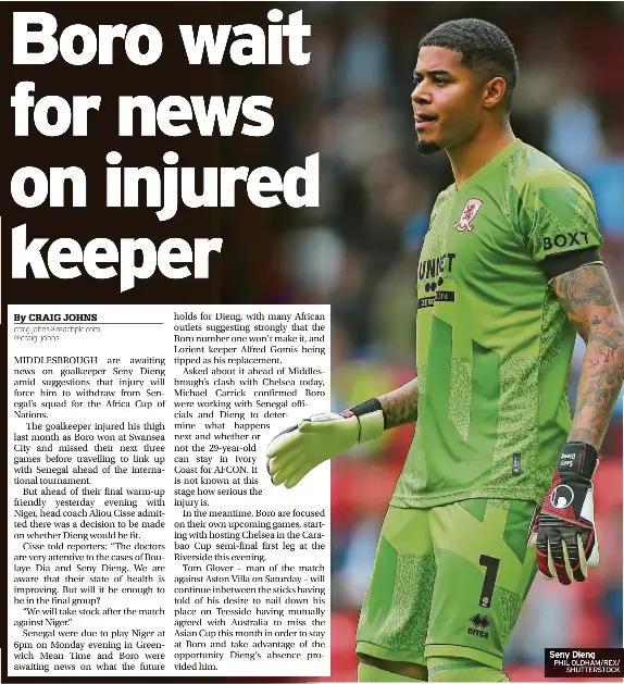 Boro wait for news on injured keeper - PressReader