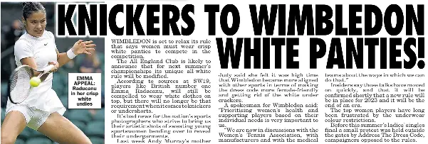 KNICKERS TO WIMBLEDON WHITE PANTIES! - PressReader