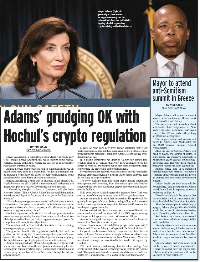 Adams’ grudging OK with Hochul’s crypto regulation - PressReader