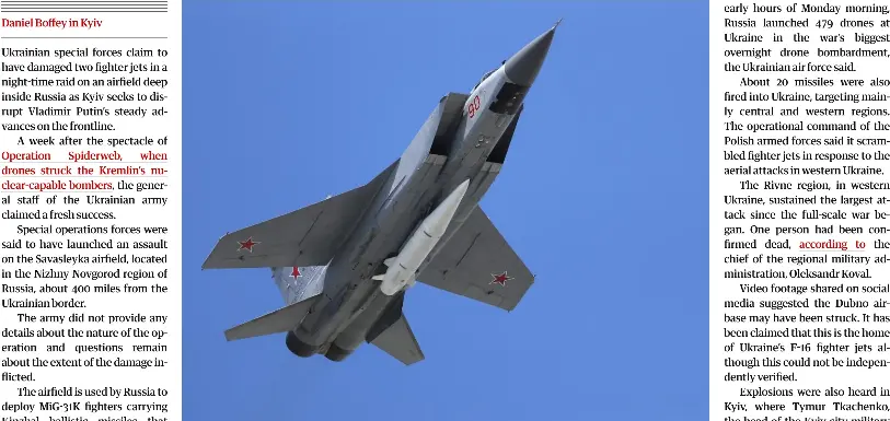 Ukraine claims to have damaged Russian fighter jets in night-time raid - PressReader