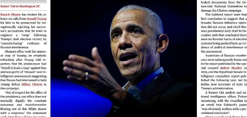 Obama breaks silence on Trump’s ‘ outrageous’ call to prosecute him - PressReader