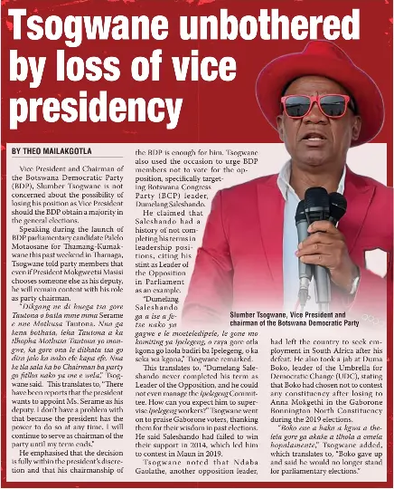 Tsogwane unbothered by loss of vice presidency - PressReader