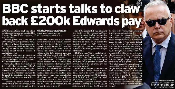 BBC starts talks to claw back £200k Edwards pay - PressReader