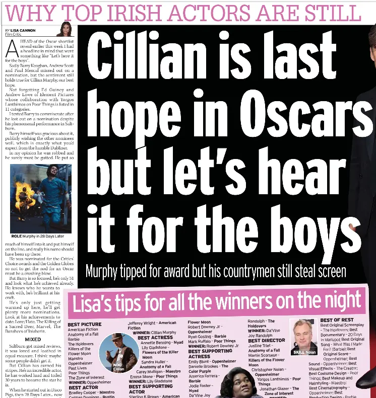 Cillian is last hope in Oscars but let’s hear it for the boys - PressReader