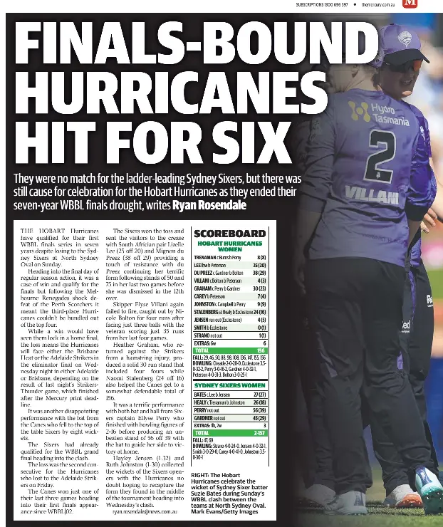 FINALS-BOUND HURRICANES HIT FOR SIX - PressReader