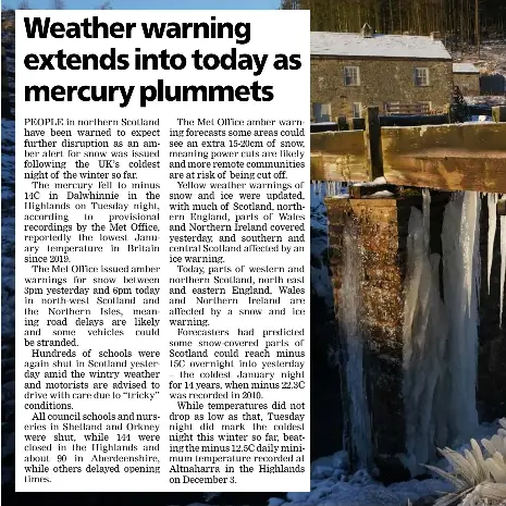 Weather warning extends into today as mercury plummets - PressReader