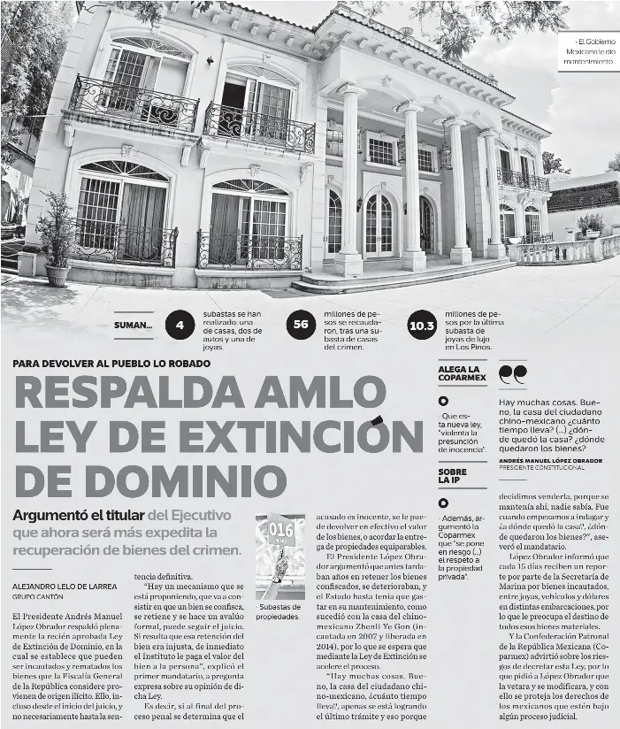 RESPALDA AMLO LEY DE EXTINCION DE DOMINIO - PressReader