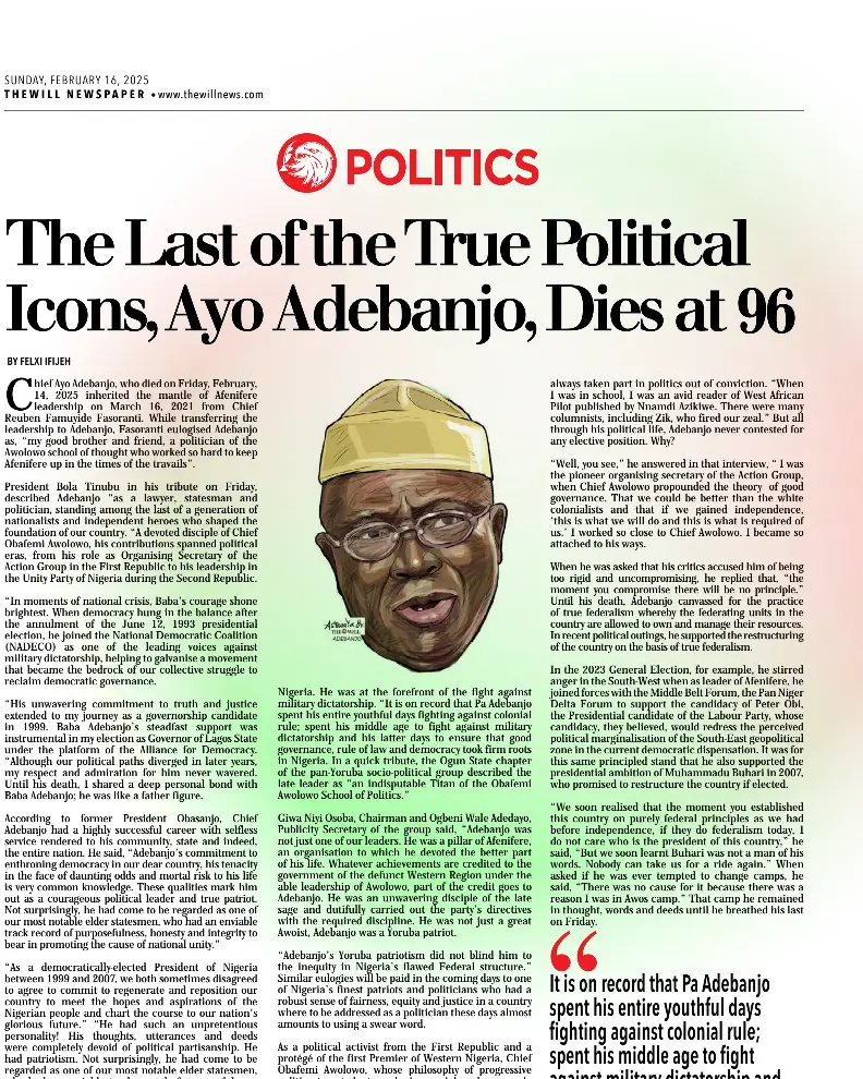POLITICS The Last of the True Political Icons, Ayo Adebanjo, Dies at 96 - PressReader