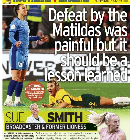 Defeat by the Matildas was painful but it should be a lesson learned - PressReader
