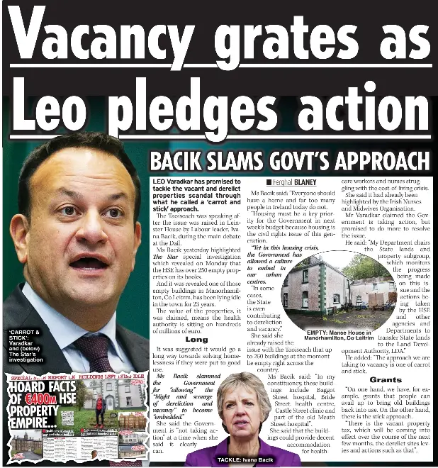 Vacancy grates as Leo pledges action BACIK SLAMS GOVT’S APPROACH ...