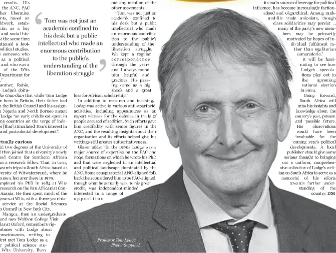 Celebratin­g Tom Lodge, an academic revolution­ary - PressReader