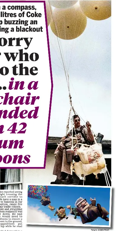 The lorry driver who took to the skies... in a lawn chair suspended ...