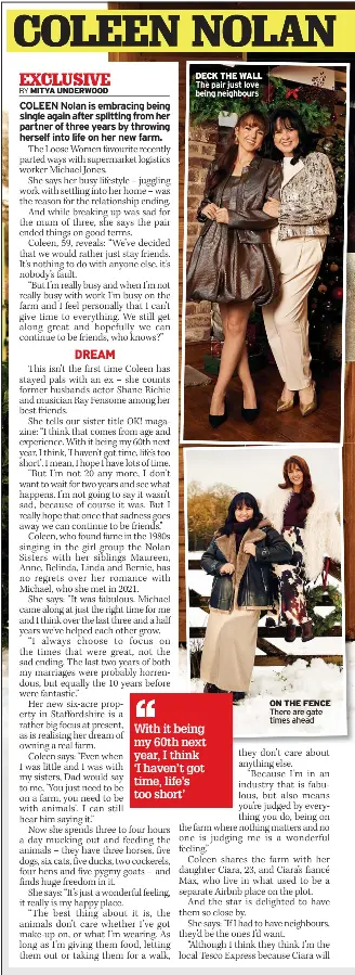 COLEEN NOLAN ON FRESH START AT HER NEW FARM I’ve split up with Michael ..it’s sad but I’m too ...