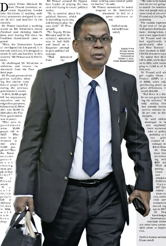 Seruiratu statement ‘seditious’: Prasad - PressReader