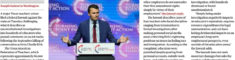 Top union accuses Texas of targeting teachers over Charlie Kirk posts ...