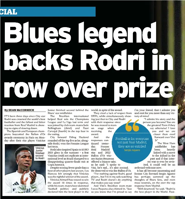 Blues legend backs Rodri in row over prize - PressReader