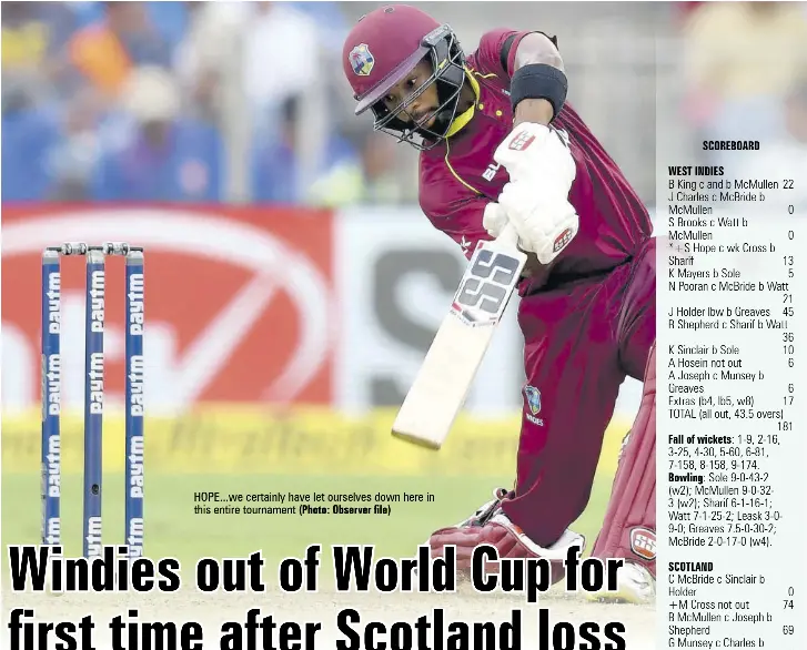 Windies out of World Cup for first time after Scotland loss - PressReader