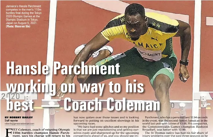Hansle Parchment working on way to his best — Coach Coleman - PressReader
