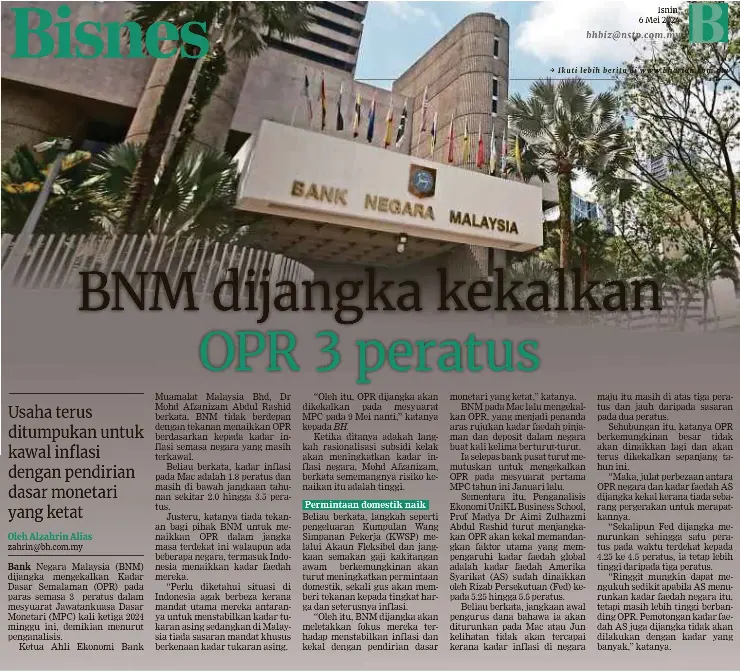 BNM dijangka kekalkan OPR 3 peratus - PressReader