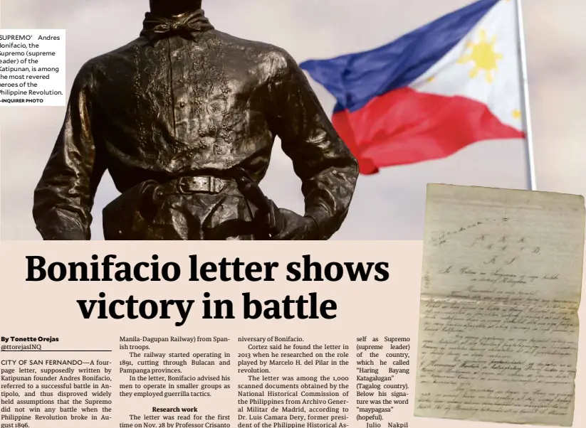 Bonifacio letter shows victory in battle - PressReader