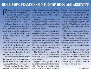 DESCHAMPS: FRANCE READY TO STOP MESSI AND ARGENTINA - PressReader