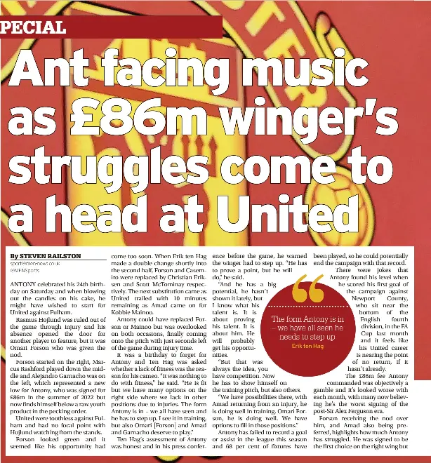 Ant facing music as £86m winger’s struggles come to a head at United - PressReader