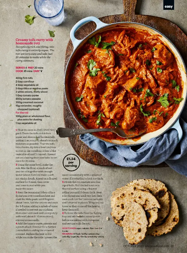Creamy tofu curry with homemade roti - PressReader