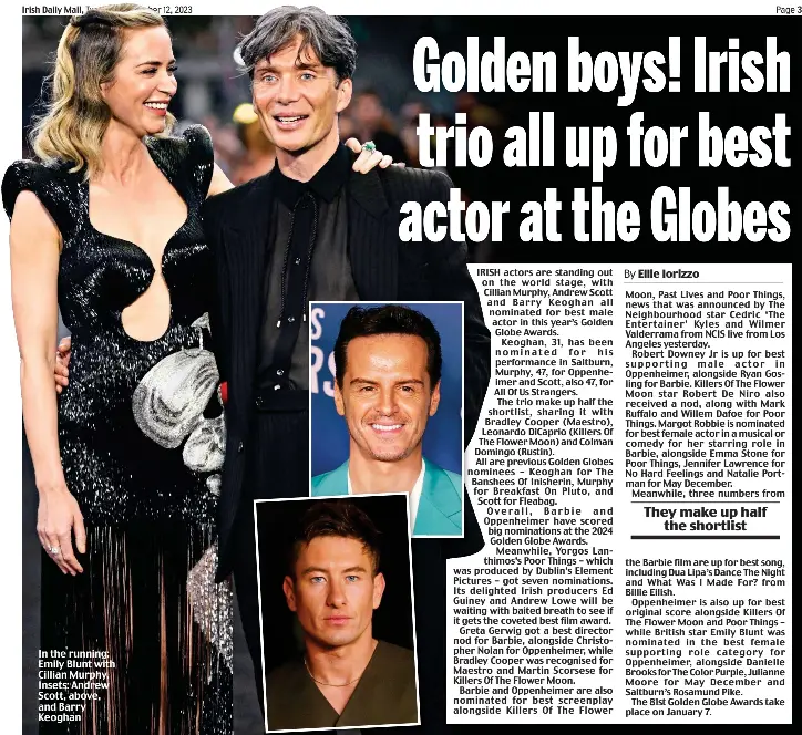 Golden boys! Irish trio all up for best actor at the Globes - PressReader