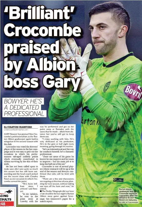 ‘Brilliant’ Crocombe praised by Albion boss Gary - PressReader