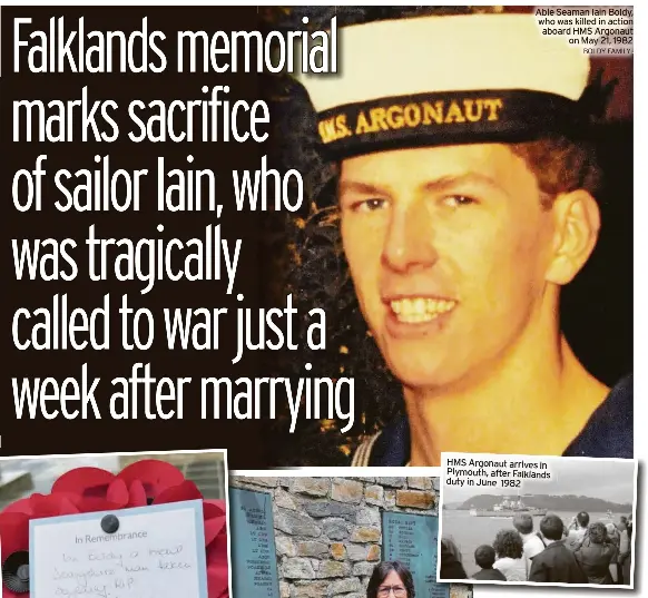 Falklands memorial marks sacrifice of sailor Iain, who was tragically called to war just a week ...