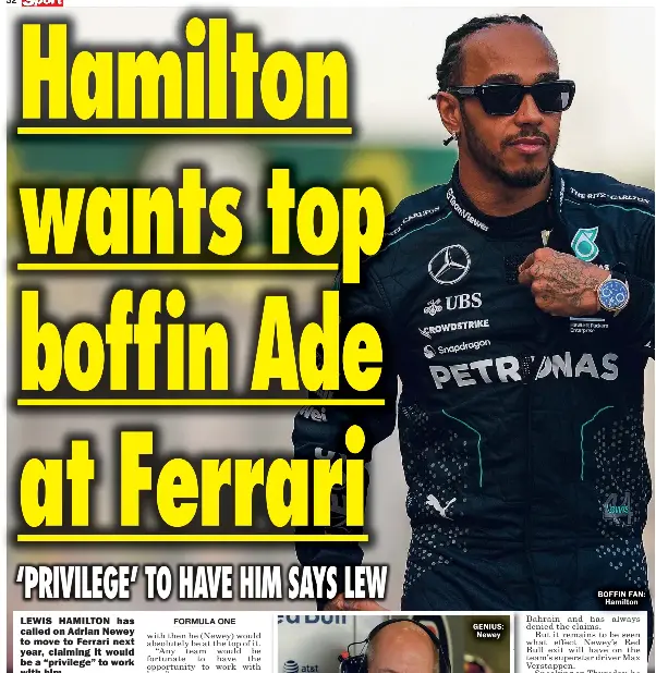 Hamilton wants top boffin Ade at Ferrari - PressReader