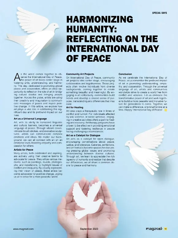 HARMONIZIN­G HUMANITY: REFLECTING ON THE INTERNATIO­NAL DAY OF PEACE - PressReader