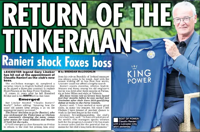 RETURN OF THE TINKERMAN Ranieri shock Foxes boss - PressReader