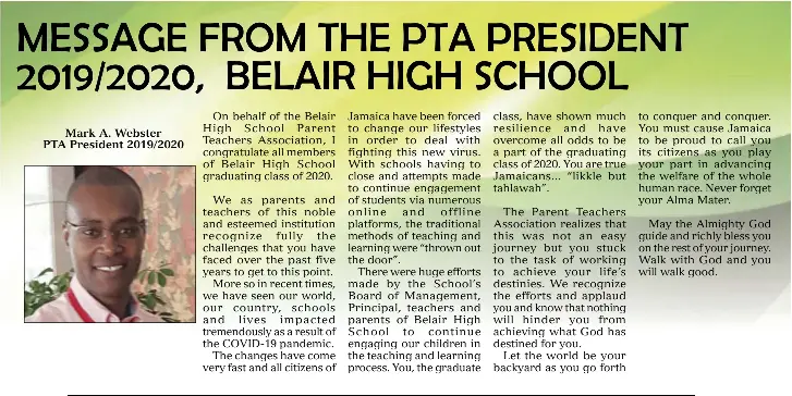MESSAGE FROM THE PTA PRESIDENT 2019/2020, BELAIR HIGH SCHOOL - PressReader