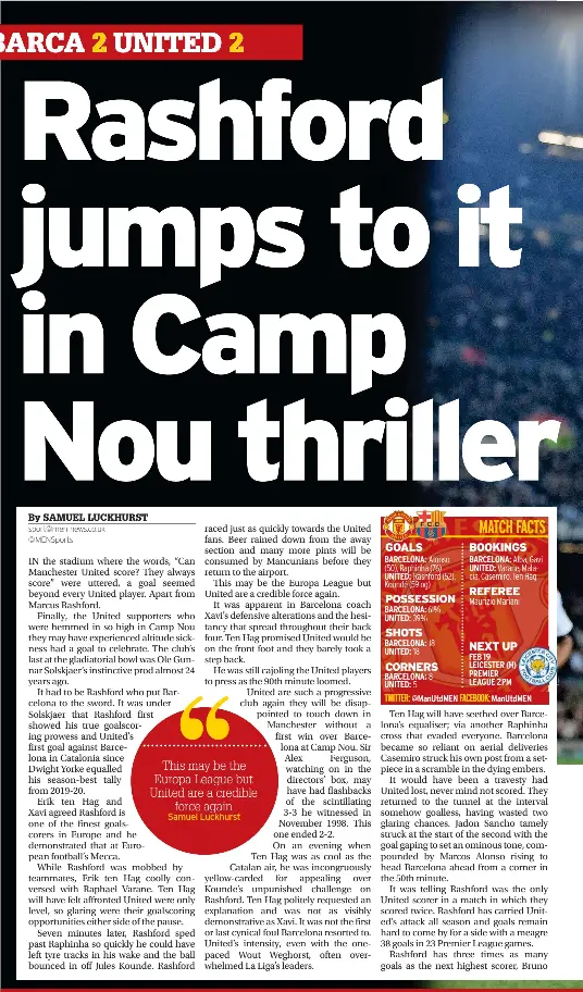 Rashford jumps to it in Camp Nou thriller - PressReader
