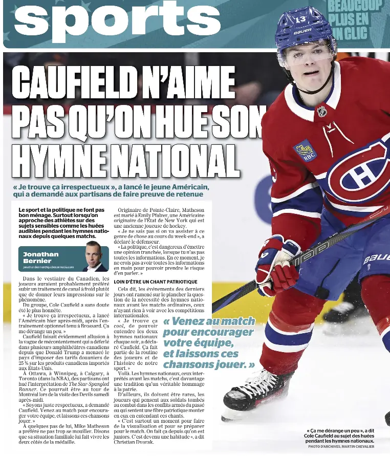 CAUFIELD N’AIME PAS QU’ON HUE SON HYMNE NATIONAL - PressReader