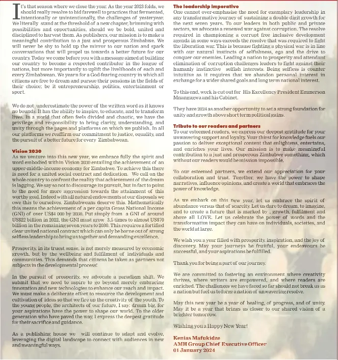 AMH NEW YEAR PUBLISHER'S MESSAGE 2024 - PressReader