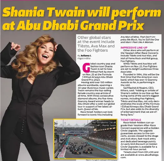 Shania Twain will perform at Abu Dhabi Grand Prix - PressReader