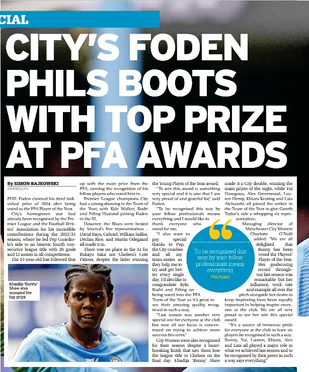 CITY’S FODEN PHILS BOOTS WITH TOP PRIZE AT PFA AWARDS - PressReader