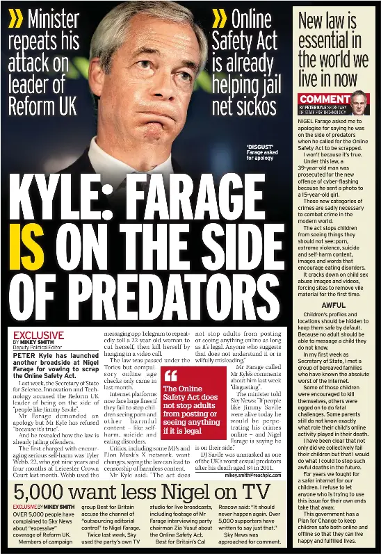 KYLE: FARAGE ON THE SIDE OF PREDATORS - PressReader