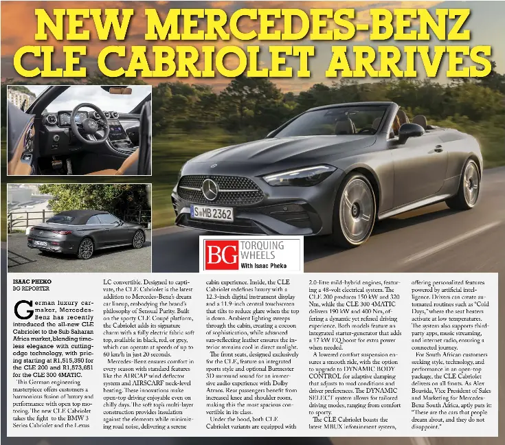 NEW MERCEDES- BENZ CLE CABRIOLET ARRIVES - PressReader