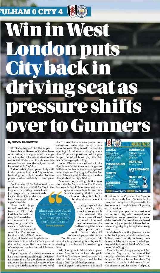 Win in West London puts City back in driving seat as pressure shifts over to Gunners - PressReader