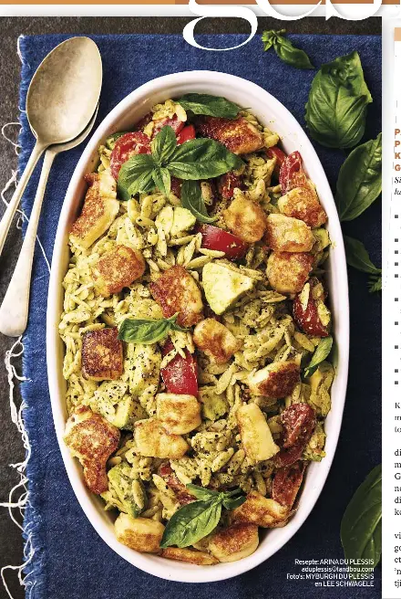 PASTARYS MET PESTOROOMS­OUS, KERSIETAMA­TIES EN GEBRAAIDE HALLOUMI ...