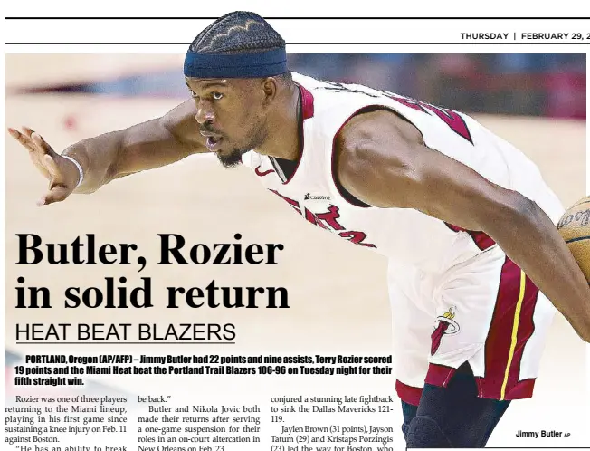 Butler, Rozier in solid return - PressReader